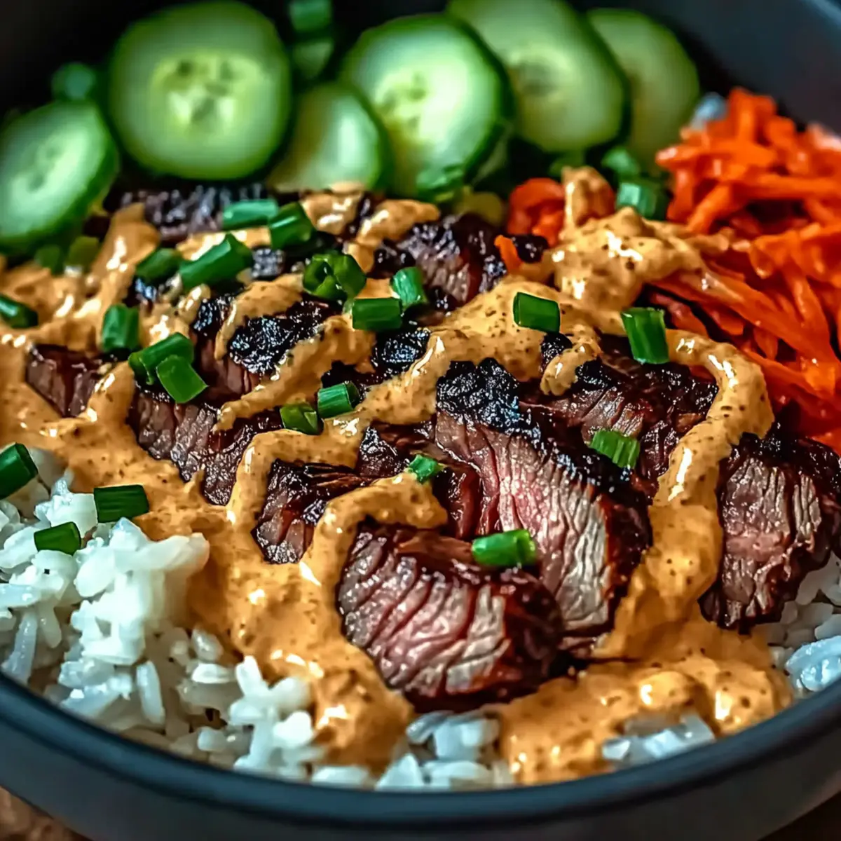 Irresistibly Easy Korean BBQ Steak Rice Bowls with Spicy Cream Sauce